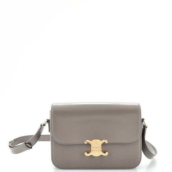 Celine | Bags | Celine Triomphe Shoulder Bag Smooth Calfskin Large Gray ...